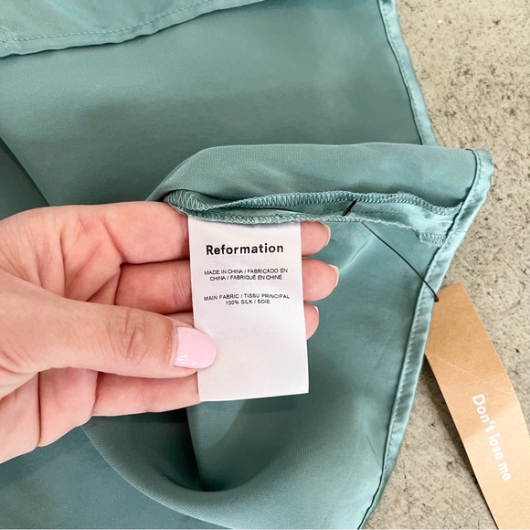 Reformation | Dresses | Reformation Nwt Alanis Silk Dress In Verdigris ...